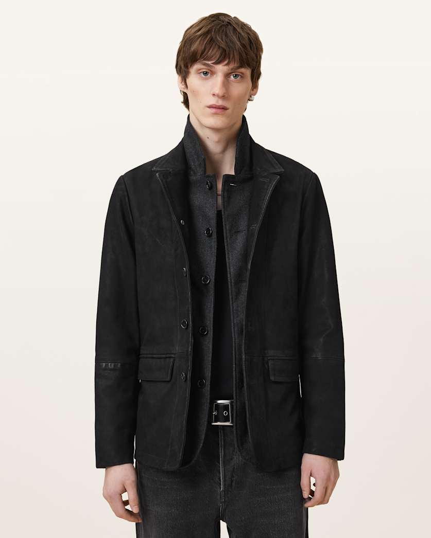 Survey Double Layered Leather Blazer Black | ALLSAINTS